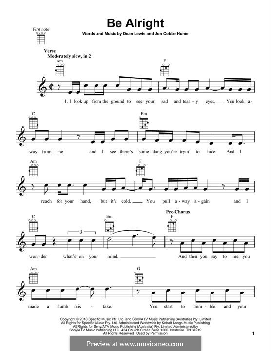 Be Alright (Dean Lewis) by D. Loaney, J. Hume - sheet music on MusicaNeo