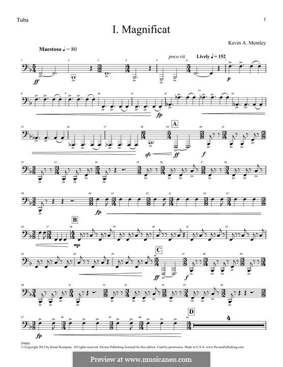 Magnificat (Brass Quintet) Parts by K.A. Memley - sheet music on MusicaNeo