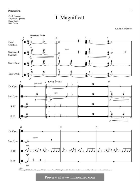 Magnificat (Brass and Percussion) Parts by K.A. Memley on MusicaNeo