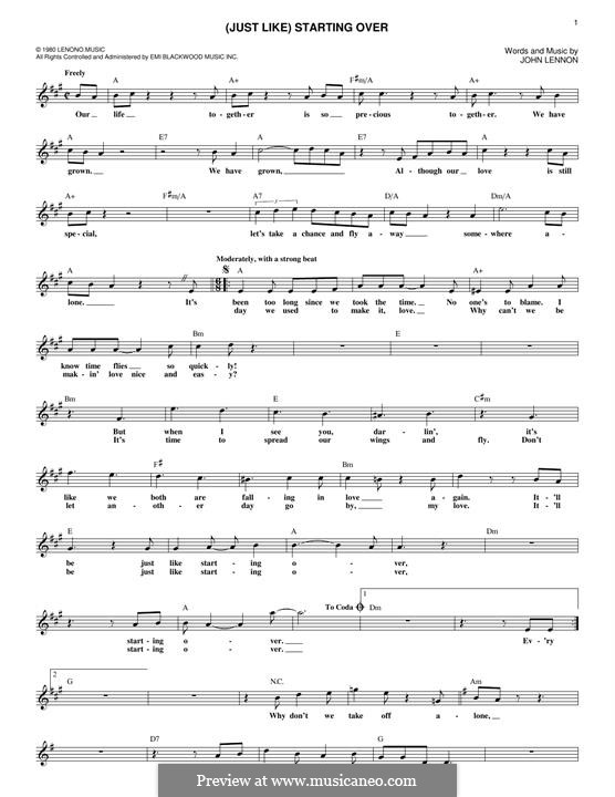 (Just Like) Starting Over by J. Lennon - sheet music on MusicaNeo