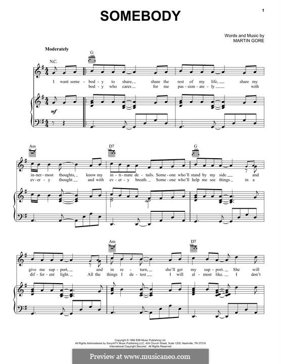 Somebody (Depeche Mode) by M. Gore - sheet music on MusicaNeo