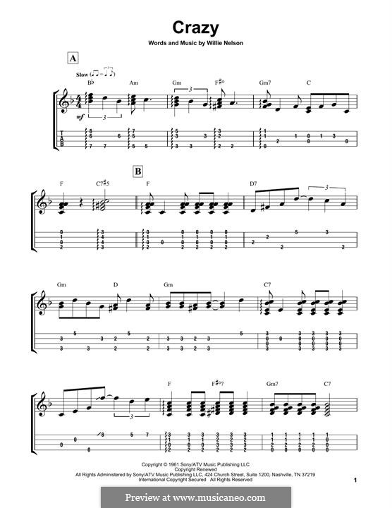 Crazy (Patsy Cline) by W. Nelson - sheet music on MusicaNeo
