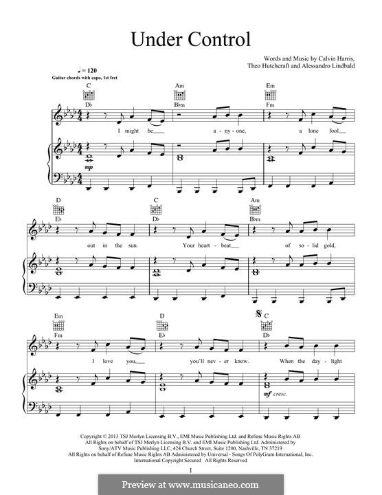Under Control (feat. Hurts) by A. Lindblad - sheet music on MusicaNeo