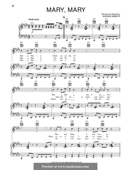 Mary, Mary (The Monkees) by M. Nesmith - sheet music on MusicaNeo