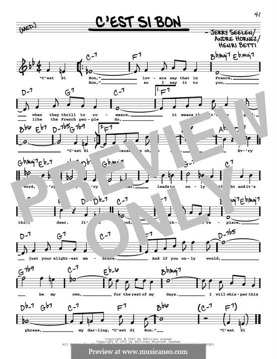 C'est Si Bon (It's So Good) by H. Betti - sheet music on MusicaNeo