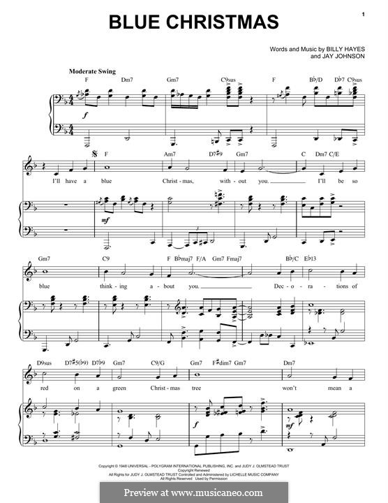 Vocal version (Blue Christmas) by B. Hayes, J. Johnson on MusicaNeo
