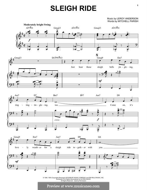 Vocal version (Sleigh Ride) by L. Anderson - sheet music on MusicaNeo