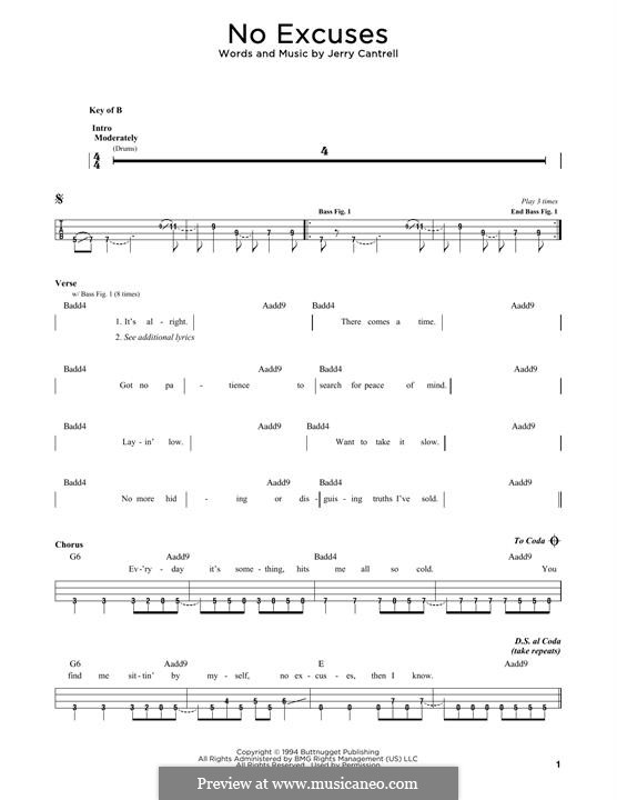 No Excuses (Alice in Chains) by J. Cantrell - sheet music on MusicaNeo