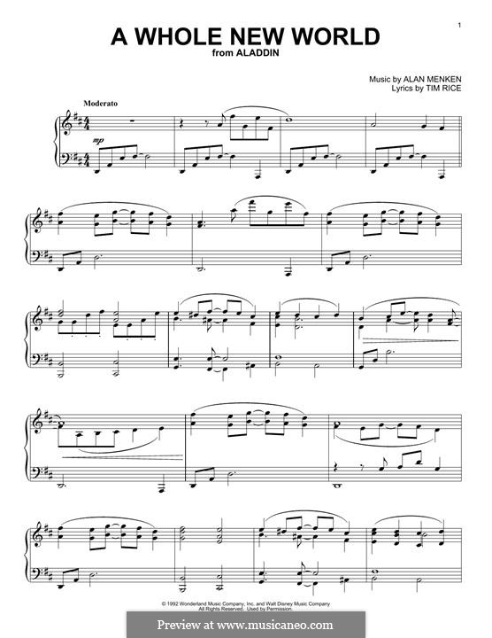 Piano version (A Whole New World (from Aladdin)) by A. Menken on MusicaNeo