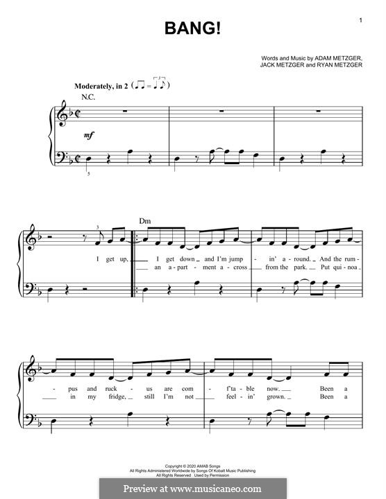 Bang! (AJR) by R. Metzger, A. Metzger, J. Metzger on MusicaNeo
