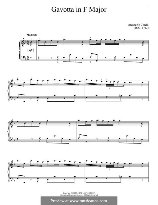Gavotta in F Major by A. Corelli - sheet music on MusicaNeo