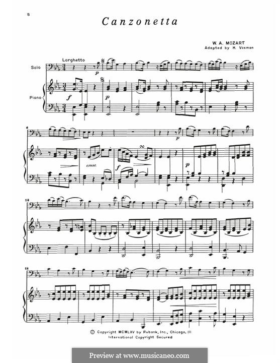 Canzonetta for Trombone and Piano by W.A. Mozart - sheet music on MusicaNeo