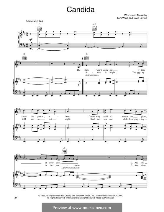 Candida (The Dawn & Tony Orlando) by I. Levine - sheet music on MusicaNeo