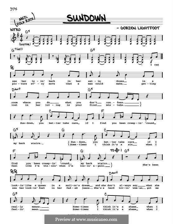 Sundown by G. Lightfoot - sheet music on MusicaNeo