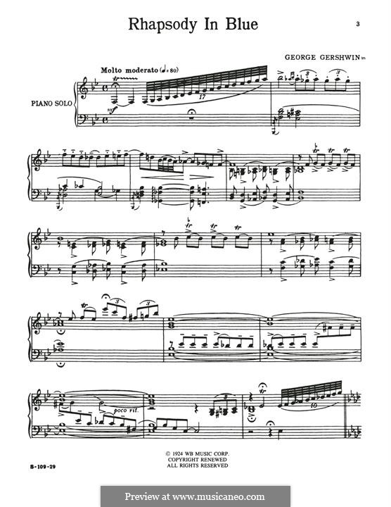 Piano version (Rhapsody in Blue) by G. Gershwin - sheet music on MusicaNeo