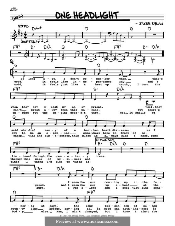 One Headlight (The Wallflowers) by J. Dylan - sheet music on MusicaNeo