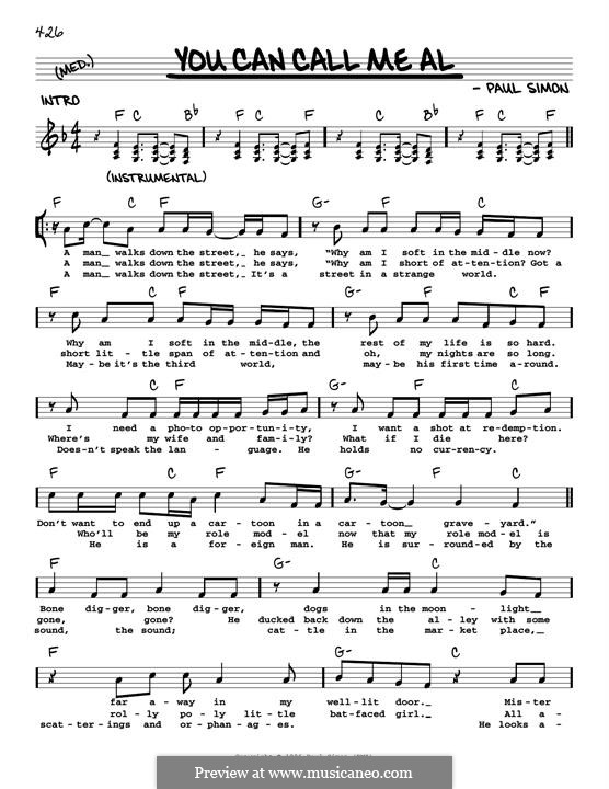 You Can Call Me Al by P. Simon - sheet music on MusicaNeo
