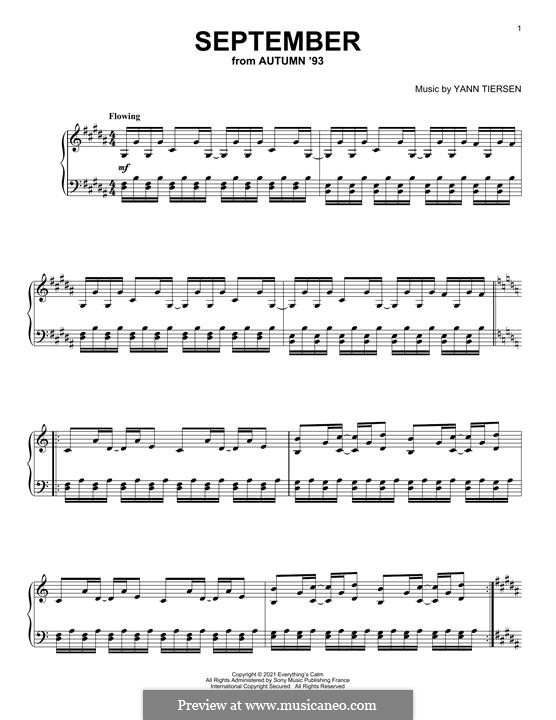 September by Y. Tiersen - sheet music on MusicaNeo