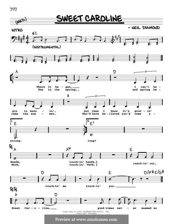 Vocal version (Sweet Caroline) by N. Diamond - sheet music on MusicaNeo