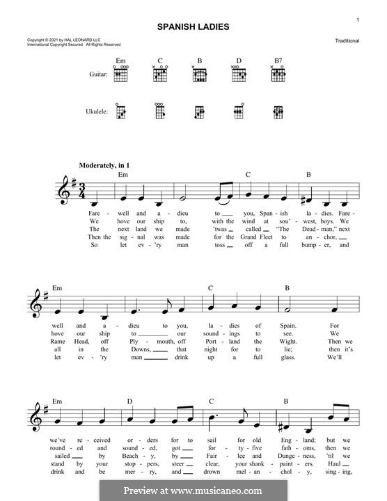Spanish Ladies by folklore - sheet music on MusicaNeo