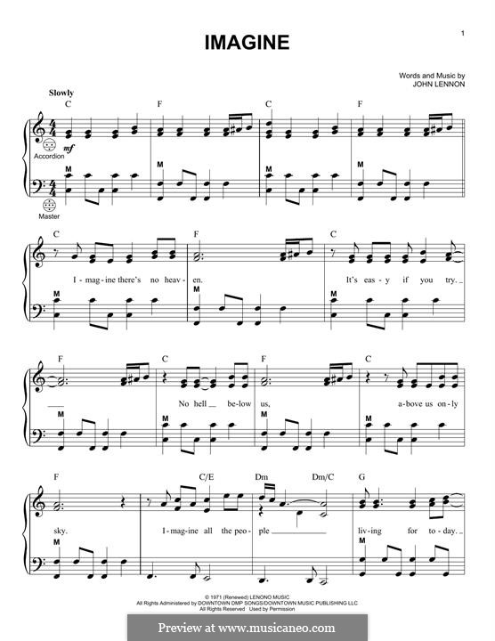 Instrumental version (Imagine) by J. Lennon - sheet music on MusicaNeo