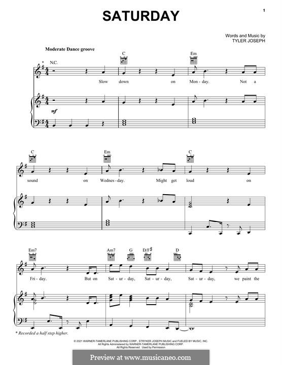 Saturday (Twenty One Pilots) by T. Joseph - sheet music on MusicaNeo
