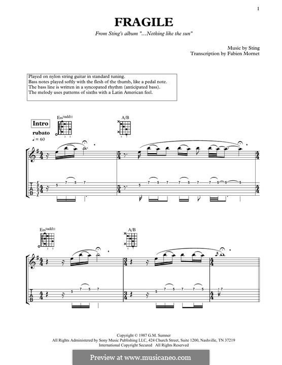 Fragile by Sting - sheet music on MusicaNeo