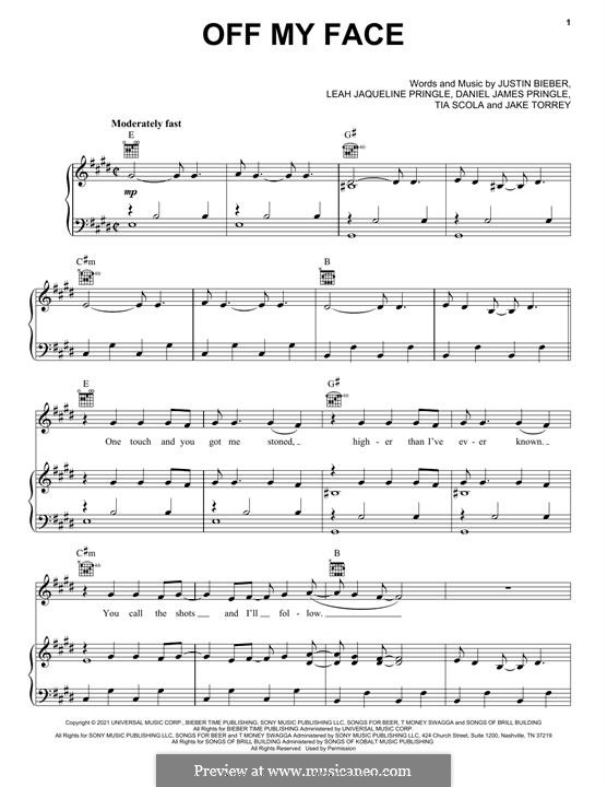 Off My Face (Justin Bieber) by J. Torrey - sheet music on MusicaNeo