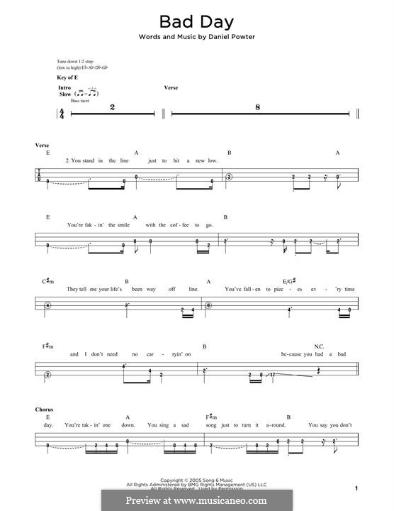 Bad Day by D. Powter - sheet music on MusicaNeo