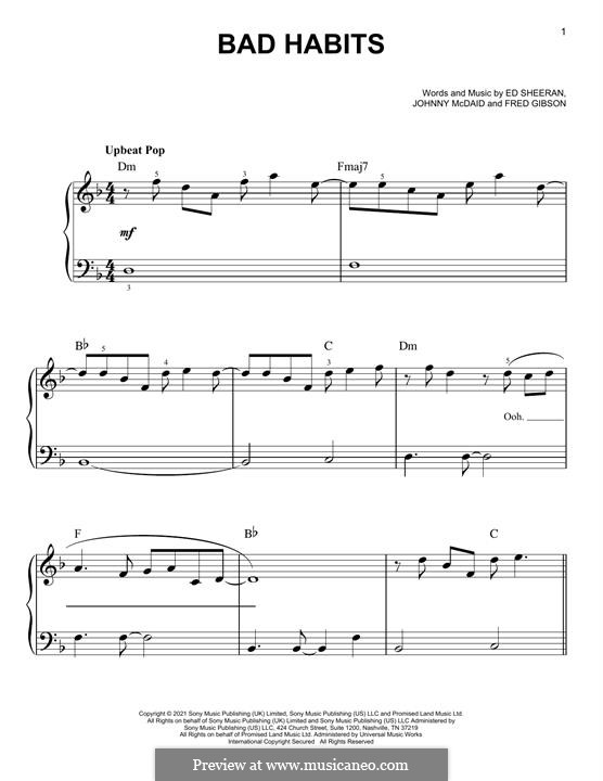 Bad Habits by E. Sheeran, J. McDaid, F. Gibson - sheet music on MusicaNeo