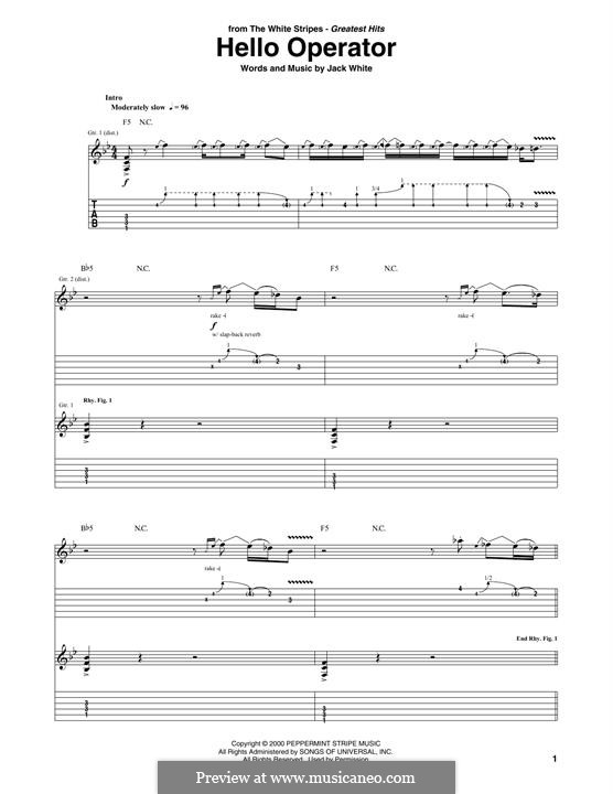 Hello Operator (The White Stripes) by J. White - sheet music on MusicaNeo