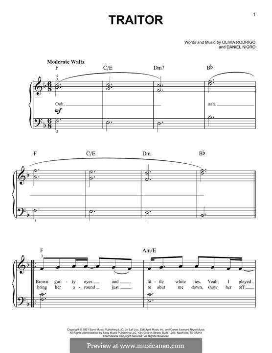 Traitor (Olivia Rodrigo) by D. Nigro - sheet music on MusicaNeo