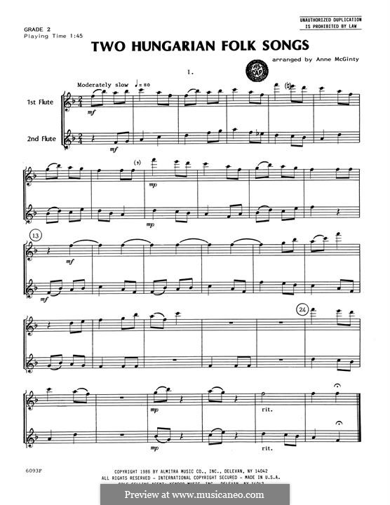 Two Hungarian Folk Songs by folklore - sheet music on MusicaNeo