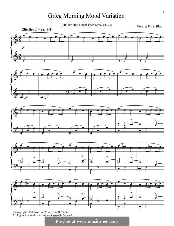Grieg Morning Mood Variation by V. Bhatti - sheet music on MusicaNeo