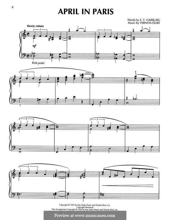 April in Paris by V. Duke - sheet music on MusicaNeo