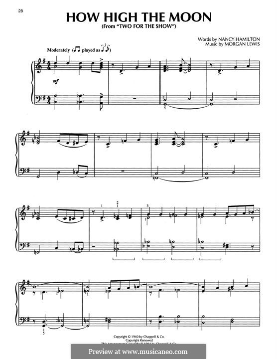 How High the Moon (Ella Fitzgerald) by M. Lewis - sheet music on MusicaNeo