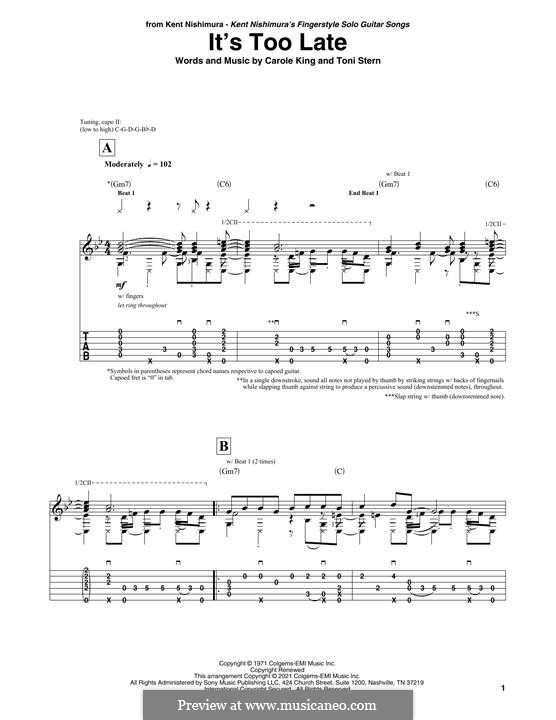It's Too Late by C. King - sheet music on MusicaNeo