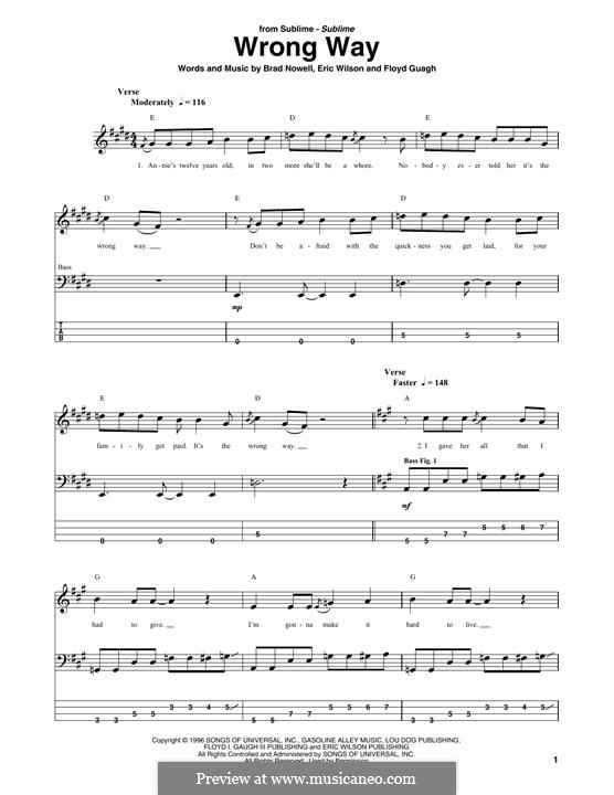 Wrong Way (Sublime) by B. Nowell, E. Wilson, F. Gaugh on MusicaNeo