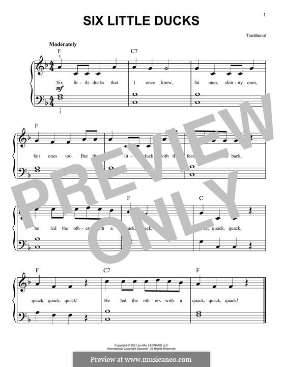 Six Little Ducks by folklore - sheet music on MusicaNeo