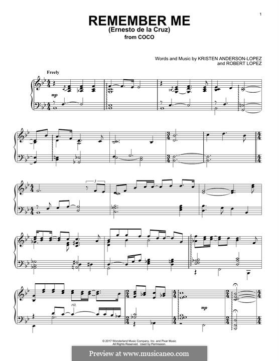 Piano version (Remember Me (Ernesto de la Cruz) from Coco) by R. Lopez, K. Anderson-Lopez on ...