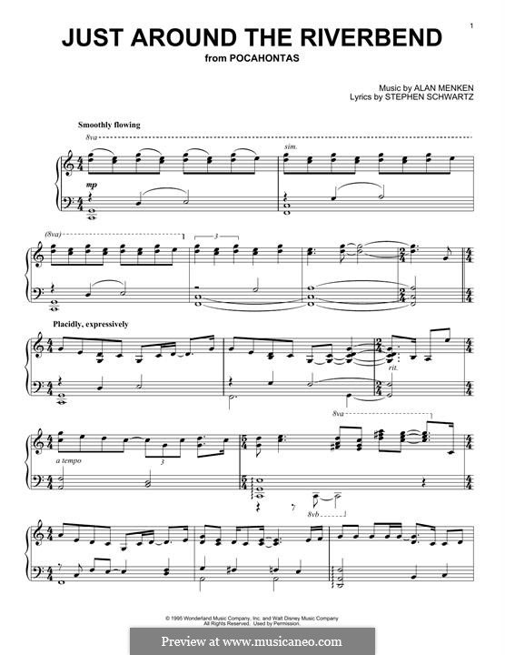 Just Around The Riverbend (from Pocahontas) by A. Menken on MusicaNeo