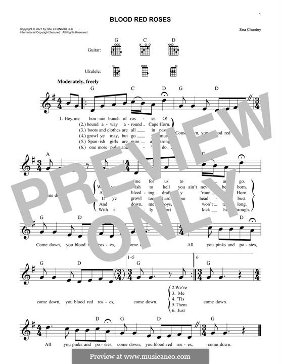 Blood Red Roses (Sea Chantey) by folklore - sheet music on MusicaNeo