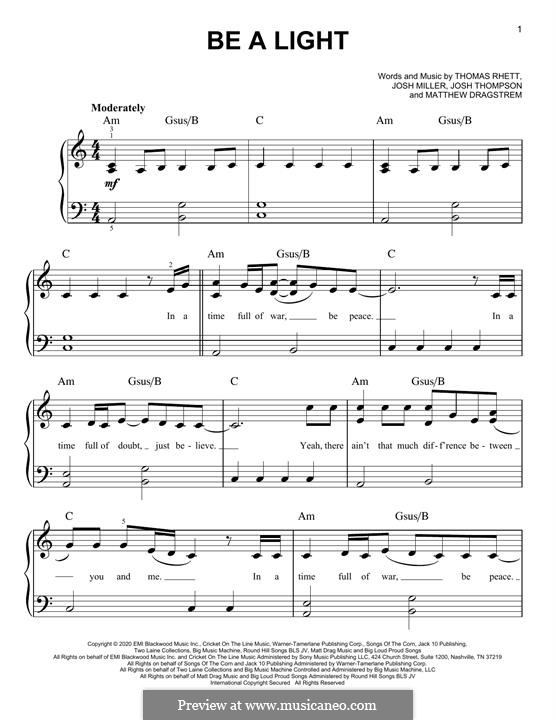 Be A Light by J. Miller, J. Thompson, T. Rhett, M. Dragstrem on MusicaNeo