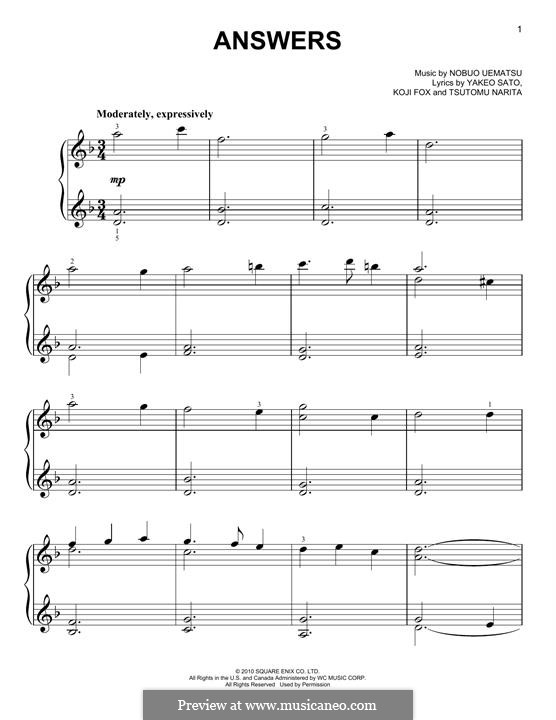 Answers (from Final Fantasy XIV) by N. Uematsu - sheet music on MusicaNeo