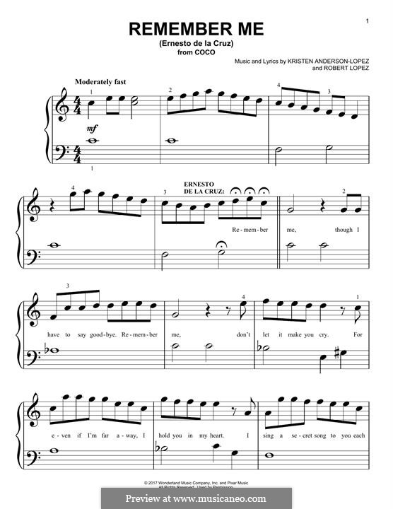 Piano version (Remember Me (Ernesto de la Cruz) from Coco) by R. Lopez, K. Anderson-Lopez on ...