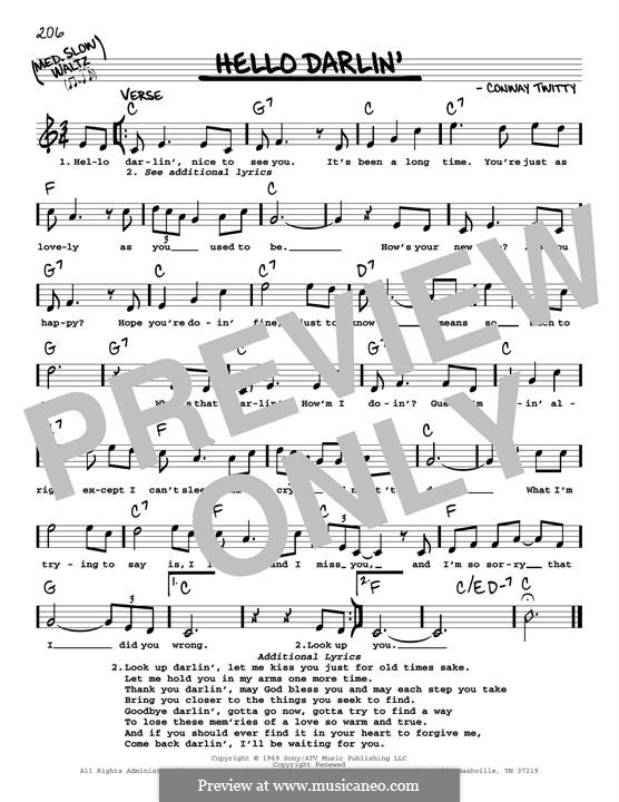 Hello Darlin' by C. Twitty - sheet music on MusicaNeo