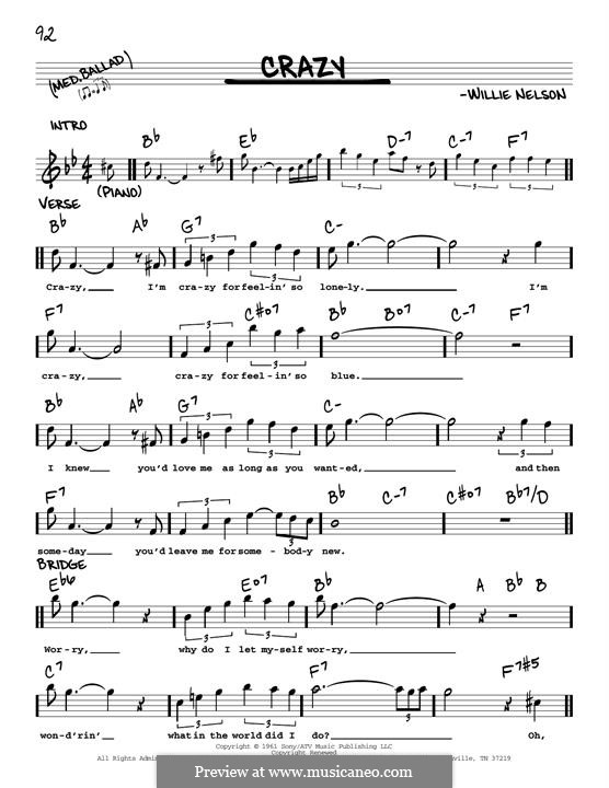 Crazy (Patsy Cline) by W. Nelson - sheet music on MusicaNeo