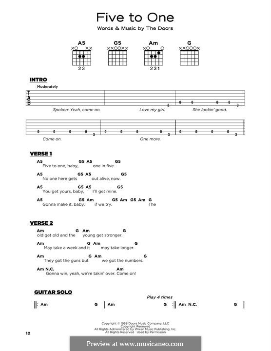 Five To One by The Doors - sheet music on MusicaNeo