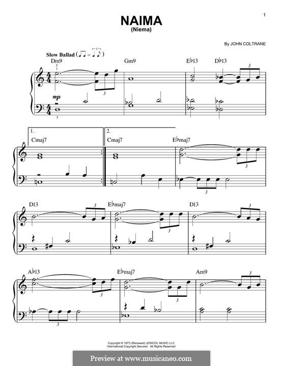 Naima (Niema) by J. Coltrane - sheet music on MusicaNeo