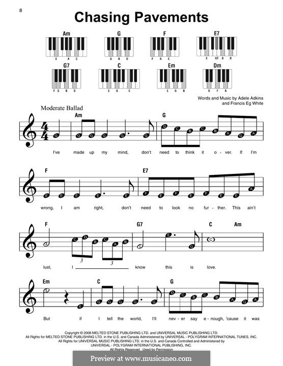 Chasing Pavements by Adele, Eg White - sheet music on MusicaNeo